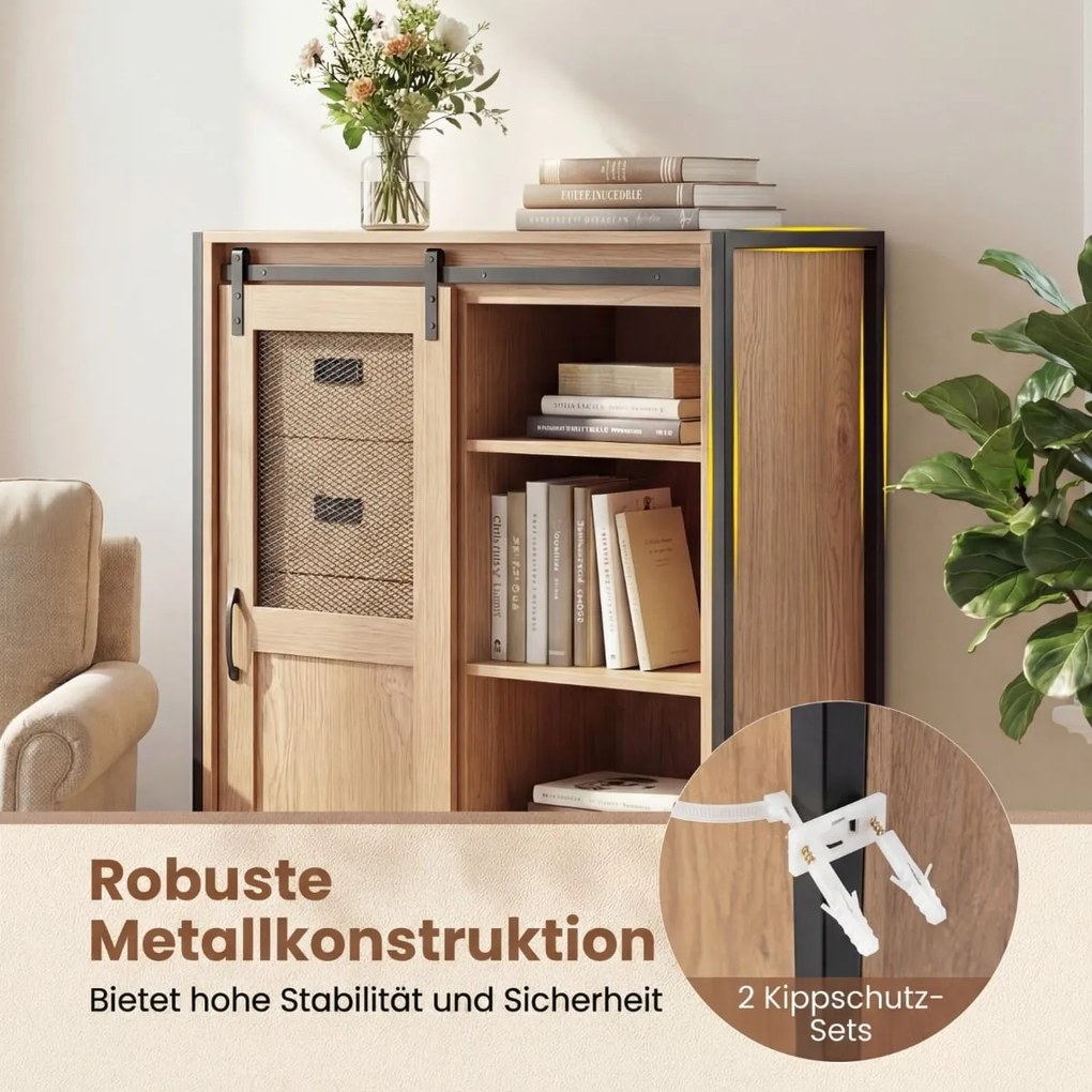 Costway Rustikální bufetová skříň s posuvnými dveřmi a 5 zásuvkami
