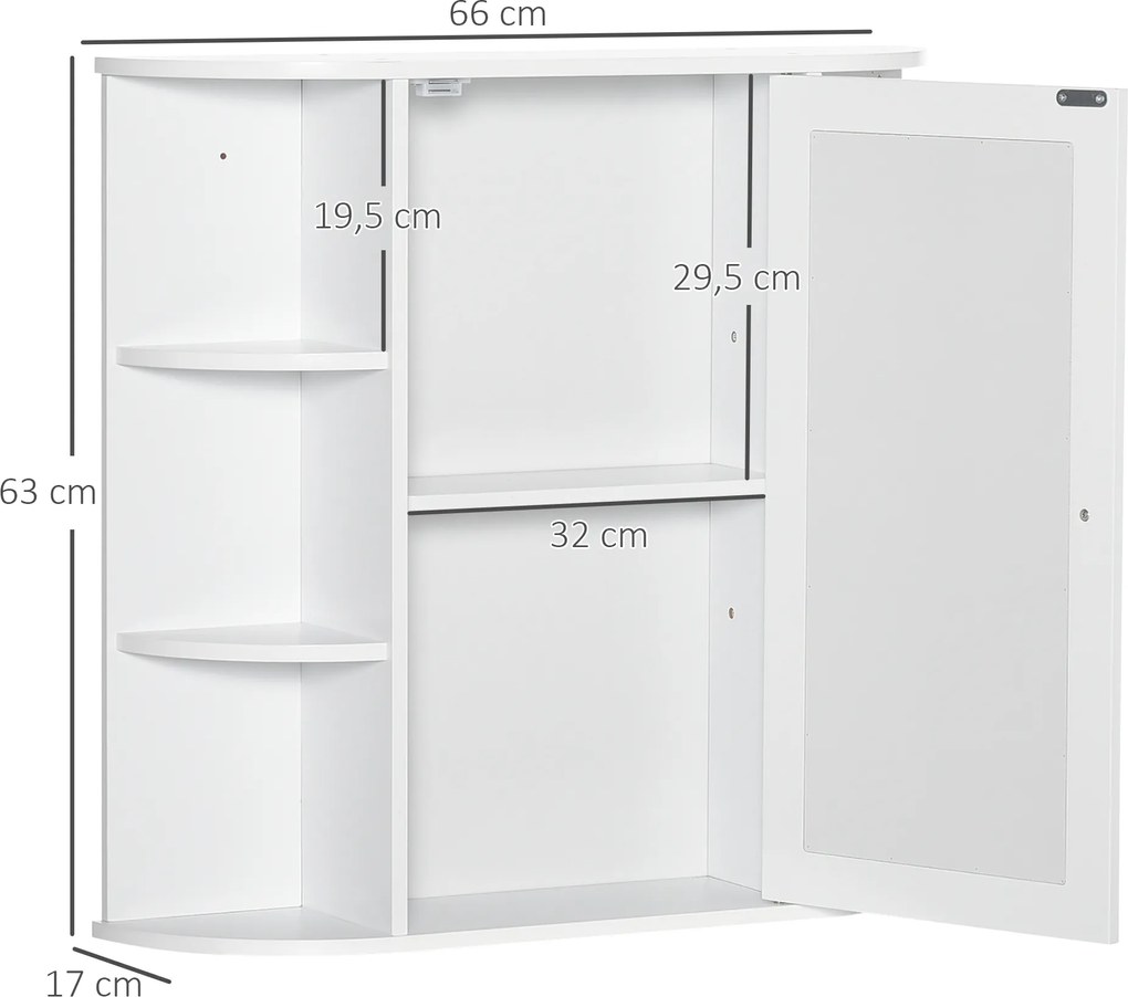 HOMCOM zrcadlová skříňka koupelnová zrcadlová nástěnná skříňka s 8 přihrádkami víceúčelová skříňka bílá 66x17x63cm do koupelny | Aosom.de