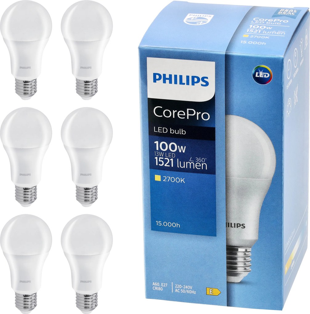 SADA 6x LED žárovka E27 PHILIPS 13W = 100W 1521lm Barva 2700k Premium A60