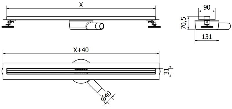 Mexen Flat 360° Slim lineární odtok rotační 120 cm, Chromovaná - 1041120