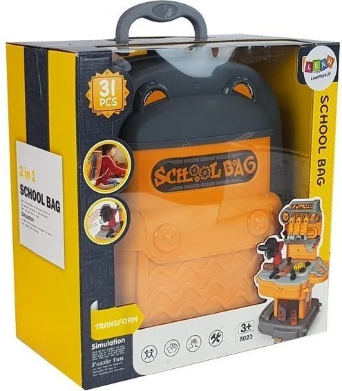 LEAN Toys Sada nářadí v batohu „Dílna“ – oranžovo-šedá