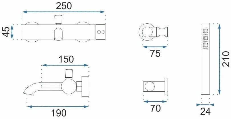 Nástěnná vanová baterie REA LUNGO, černá lesk