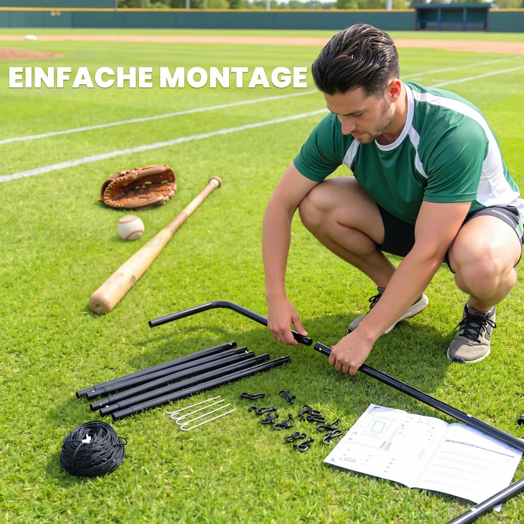 HOMCOM Baseball Rebounder PitchBack odrazová stěna s dopadovou zónou pro baseball a fotbal, přenosná, kovová, černá, 123 x 174 cm | Aosom.de