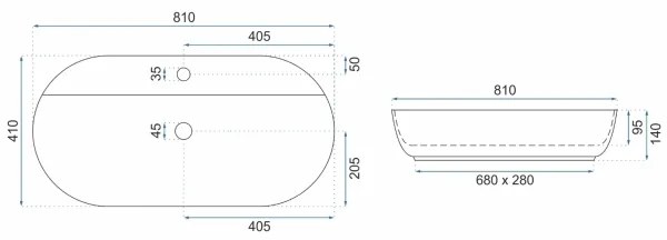 REA-U2541 - Umyvadlo na desku AURA 41x81 cm keramika/lesklá bílá