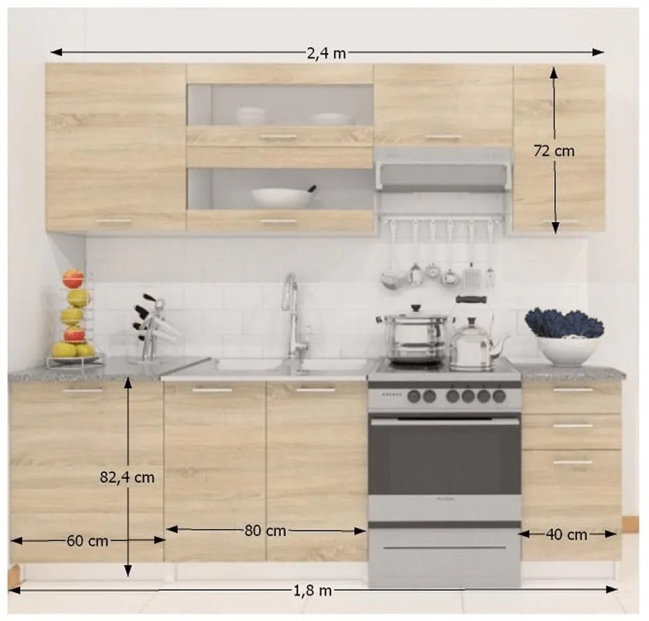 Kondela Kuchyňská linka 2,4m, dub sonoma / bílá, FABIANA