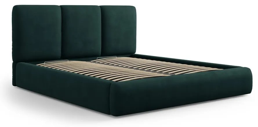 Tmavě zelená čalouněná dvoulůžková postel s úložným prostorem s roštem 140x200 cm Brody – Mazzini Beds