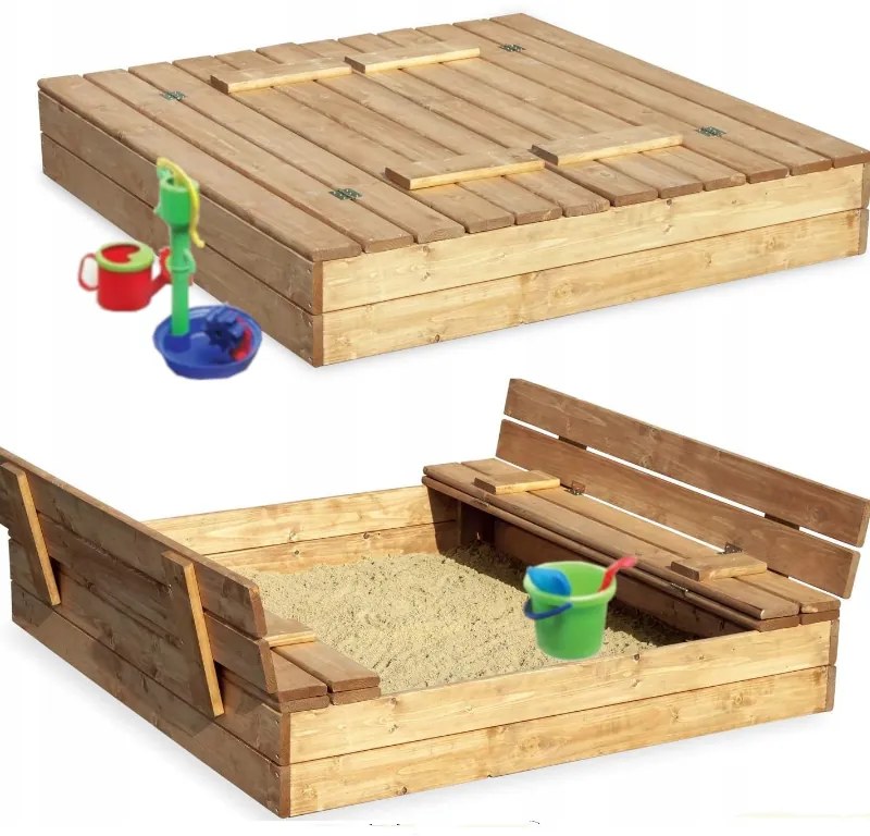 Dětské uzavíratelné pískoviště s lavičkami