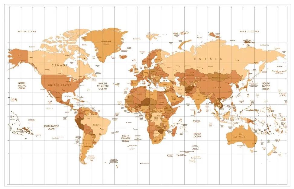 Tapeta béžová mapa světa na světlém pozadí - 375x250 cm
