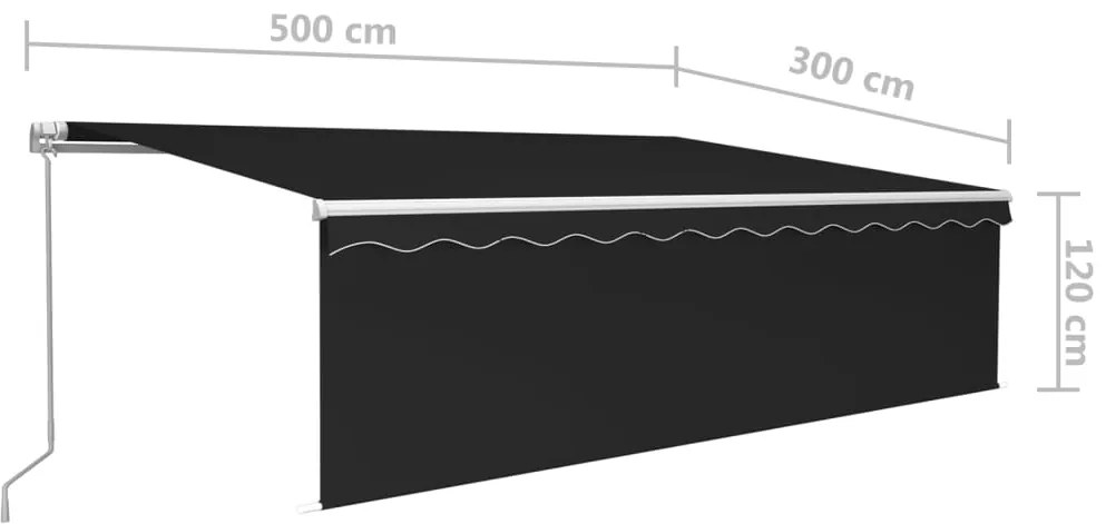 vidaXL Marketos Ručně zatahovací markýza s roletou a LED 5 x 3 m antracitová