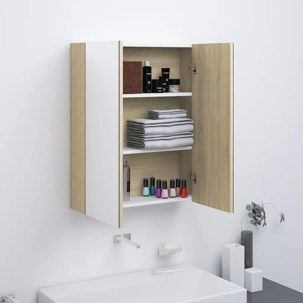 Koupelnová skříňka se zrcadlem 60x15x75 cm MDF bílá a dub 331530