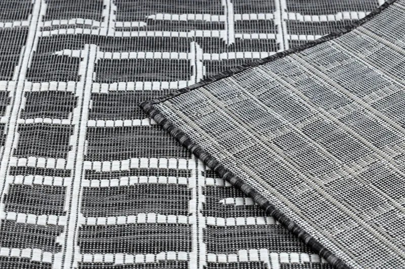 Dywany Łuszczów, Kusový koberec Sion Sisal Trellis 22144 black/ecru – na ven i na doma, 200x290, šedá, chodba / předsíň