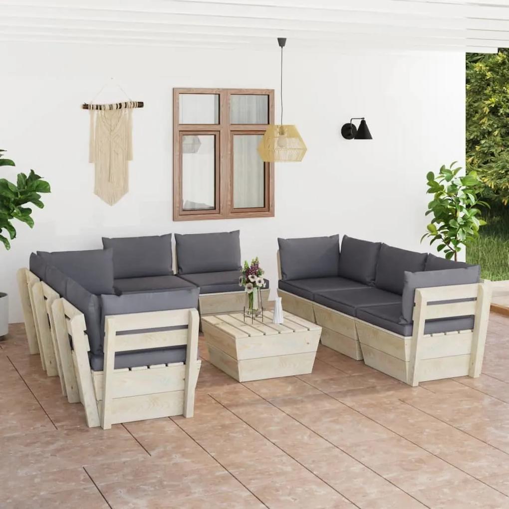 vidaXL 9dílná zahradní sedací souprava z palet + podušky smrkové dřevo [3063651] Barva: Černá
