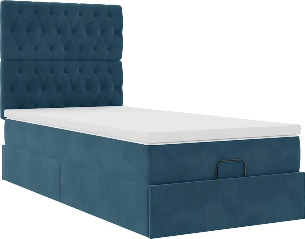 Osmanský rám postele s matracemi tmavě modrá 100x200cm samet 3313527