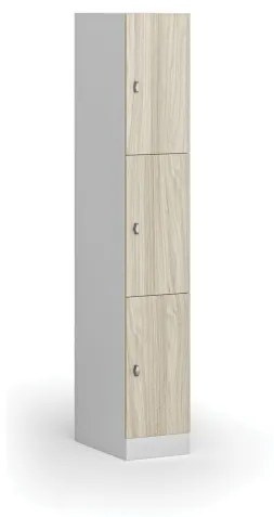 Šatní skříňka s úložnými boxy, 3 boxy, 1850 x 300 x 500 mm, otočný zámek, laminované dveře, dub přírodní