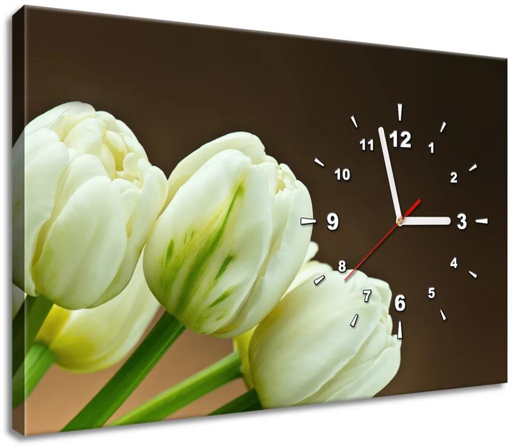Gario Obraz s hodinami Nádherné bílé tulipány Rozměry: 100 x 40 cm