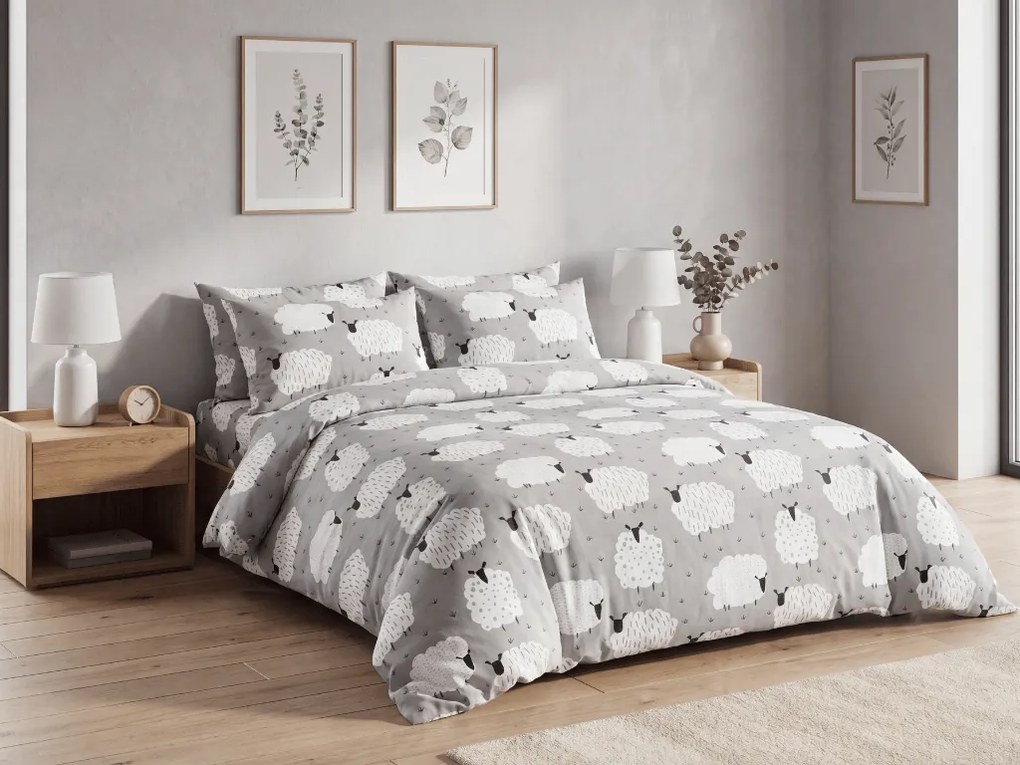 Polybavlněné povlečení WHITE SHEEPS šedé Rozměr povlečení: 70 x 90 cm | 140 x 220 cm