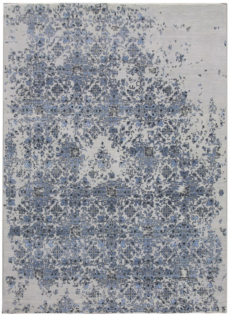 Diamond Carpets India, Ručně vázaný kusový koberec Diamond DC-JK 3 Silver/blue, 140x200, modrá, chodba / předsíň