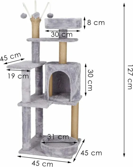 Škrabadlo pro kočky - Domeček s odpočívadly 5 pater 127 cm SPRINGOS PA1048