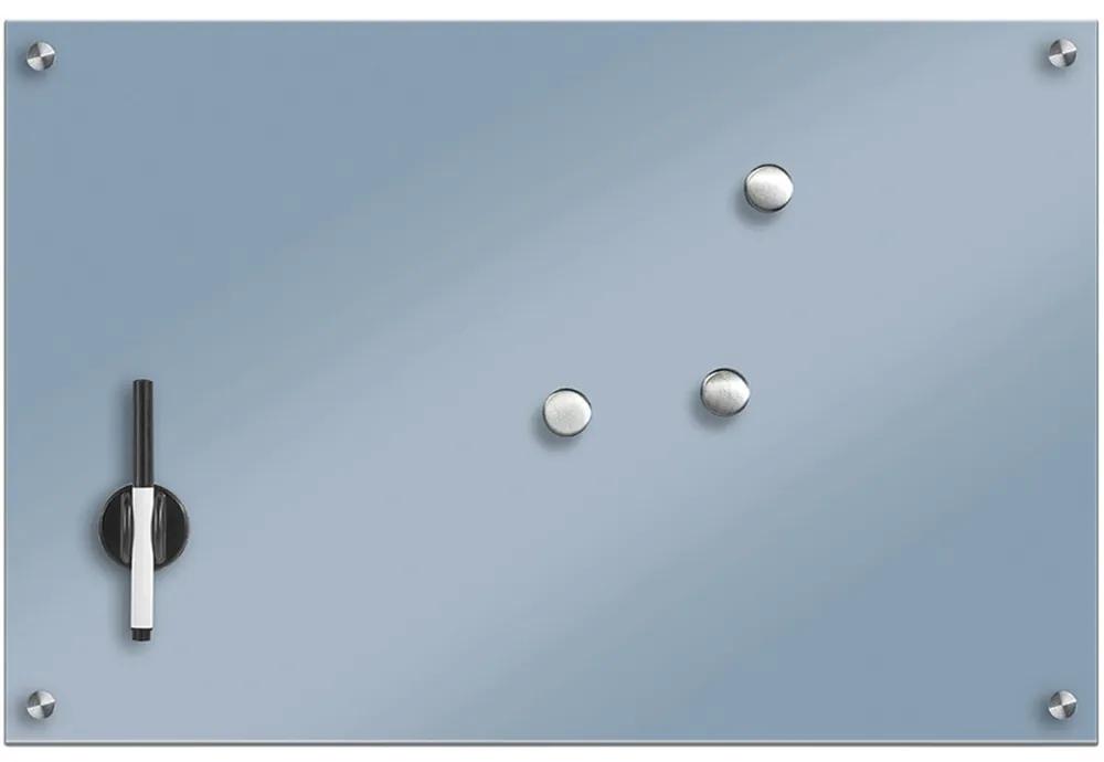 Skleněná magnetická tabule na poznámky, světle modra barva + 3 magnety, 60x40 cm, ZELLER