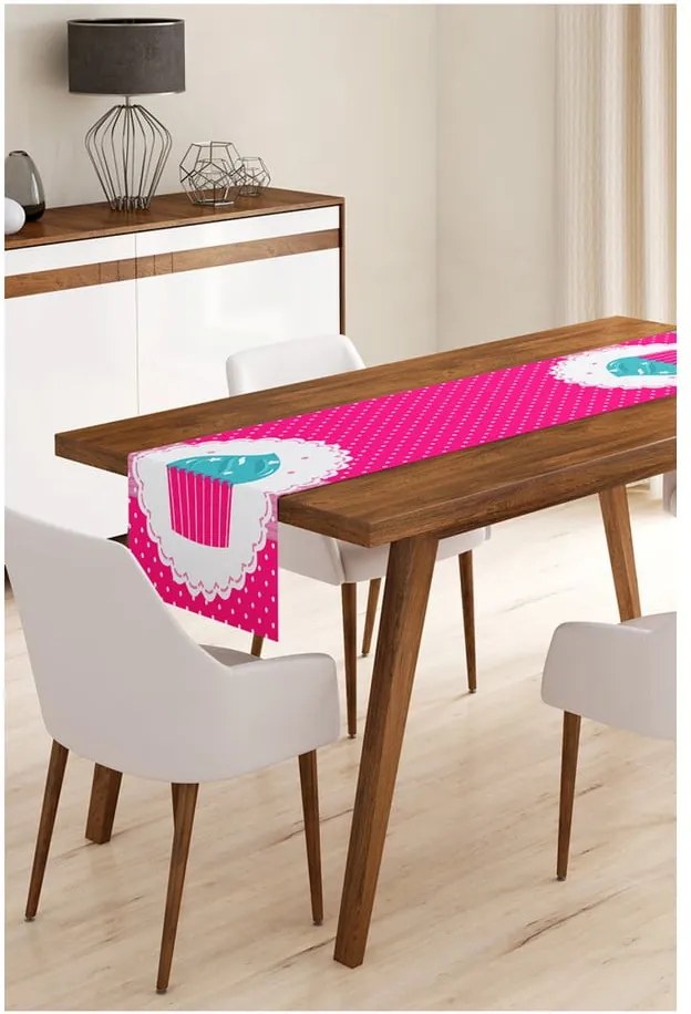Běhoun na stůl z mikrovlákna Minimalist Cushion Covers Pink Cupcake, 45 x 145 cm