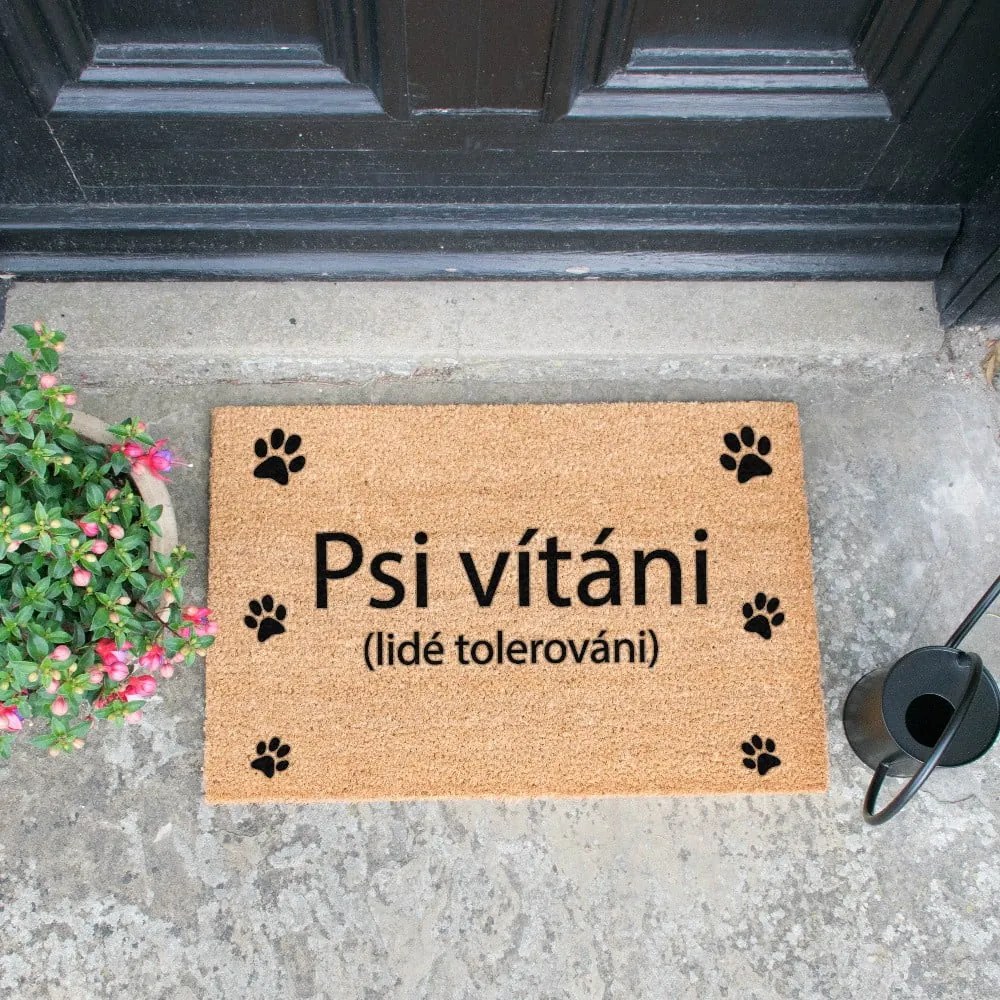 Rohožka z přírodního kokosového vlákna Artsy Doormats Psi vítáni, 40 x 60 cm