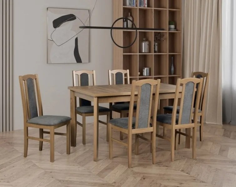 Drewmix jídelní sestava DX 11 odstín dřeva (židle + nohy stolu) černá , odstín lamina (deska stolu) bílá, potahový materiál látka