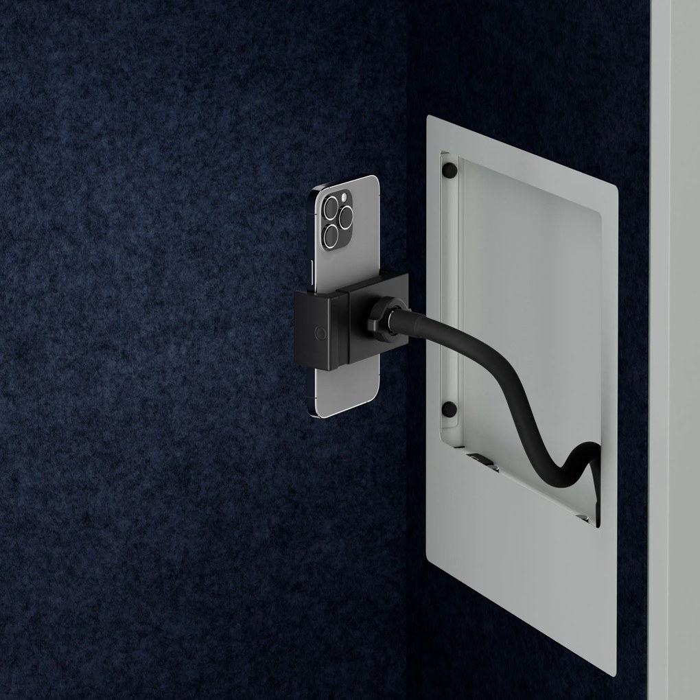 Kancelářská akustická kabina se sedátkem a USB-C portem, korpus šedý / sedák námořnická modrá, 600 mm: SALLY MentalBox