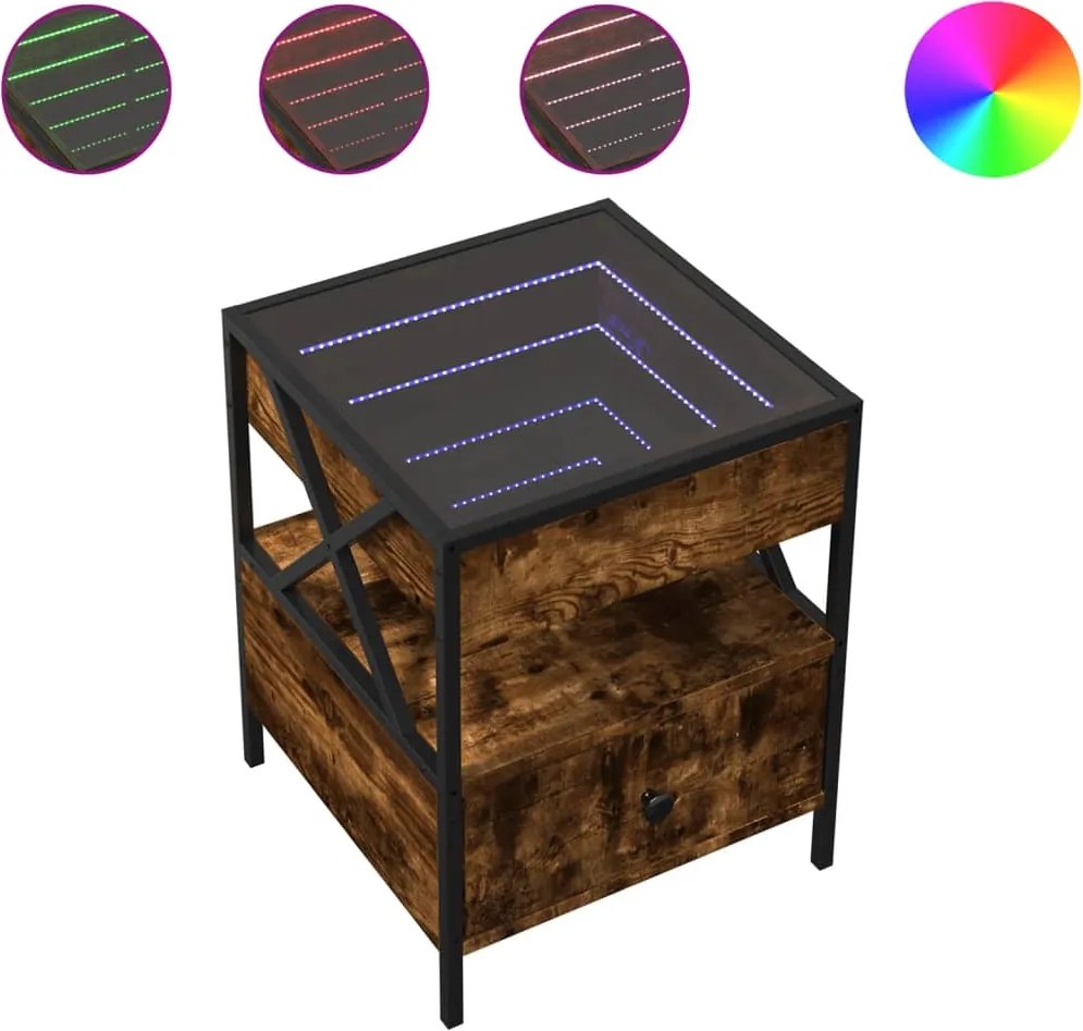 Noční stolek s Infinity LED kouřový dub 40 x 40 x 51 cm 3284103
