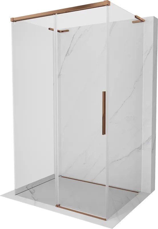Mexen Rox-3SL, 3-stěnný posuvný sprchový kout 160 x 75 cm, 8mm čiré sklo, růžové zlato profil, 8C2L-160-075-60-00-3S
