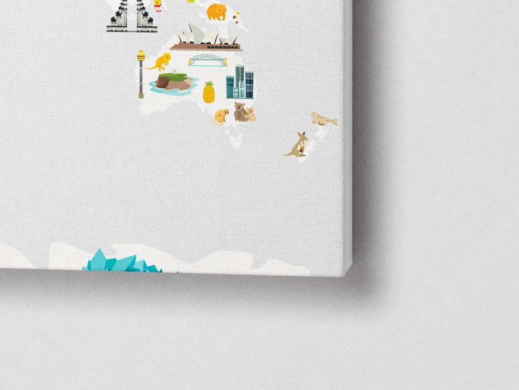 Obraz mapa světa s ikonami Rozměr: 150 x 100 cm