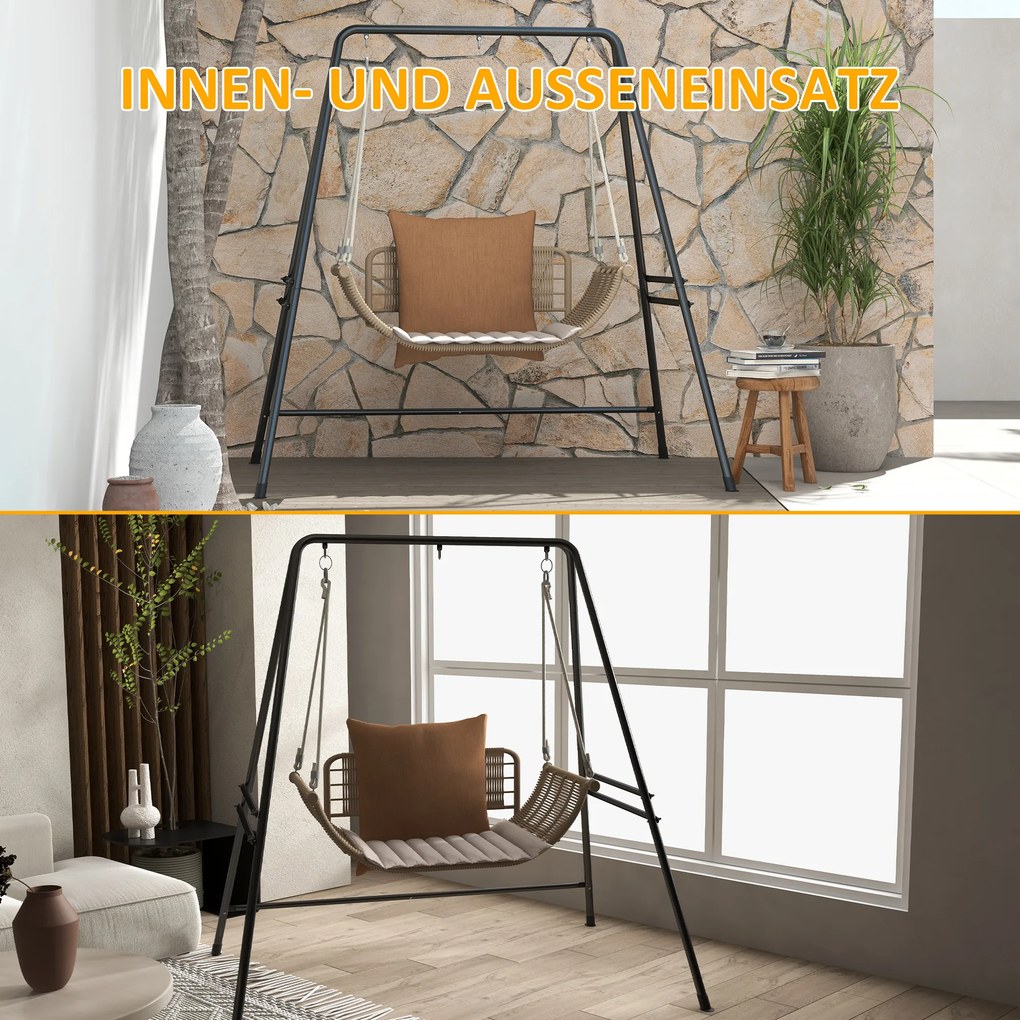 Outsunny Houpací Křeslo Stojan Houpací Síť z Oceli pro Houpací Křeslo max. 150 kg Nosnost pro Vnitřní i Venkovní Použití Černá 178 x 143 x 180 cm