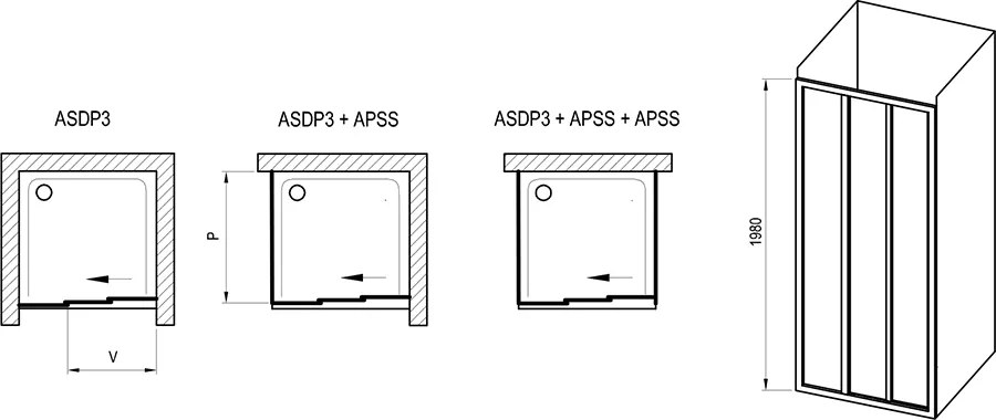 Ravak Sprchové dveře třídílné 110 cm černé,     ASDP3-110 198 BLACK+GRAPE   00VD03R2ZG Profil: Satin, Sklo: Grape