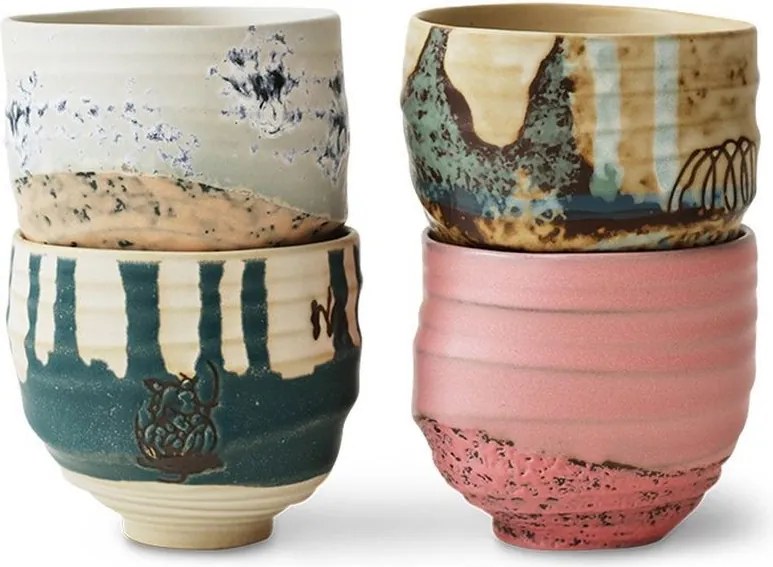 Sada 4ks uměleckých keramických hrnků na kávu Artist Ceramics – 8*8*7,5 cm/ 250ml