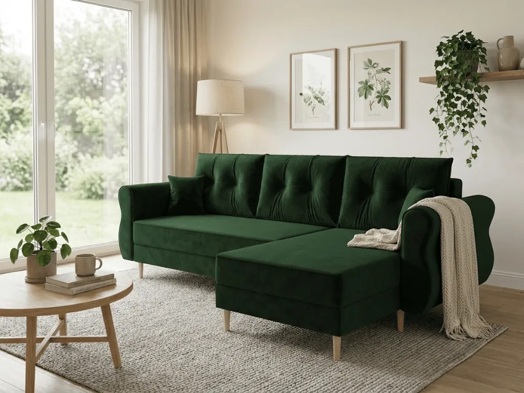 Rozkládací oboustranná sedací souprava do L SILVIANO 230x140 cm, tmavě zelená