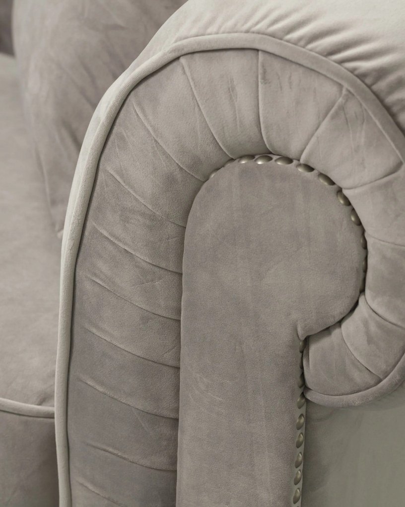 Křeslo Chesterfield Classic Velvet Light Grey 118x96x77cm