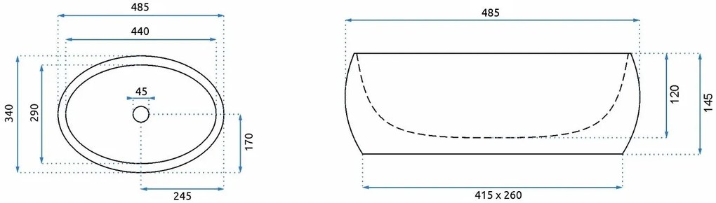 Keramické umyvadlo na desku REA LINDA STONE žula lesk
