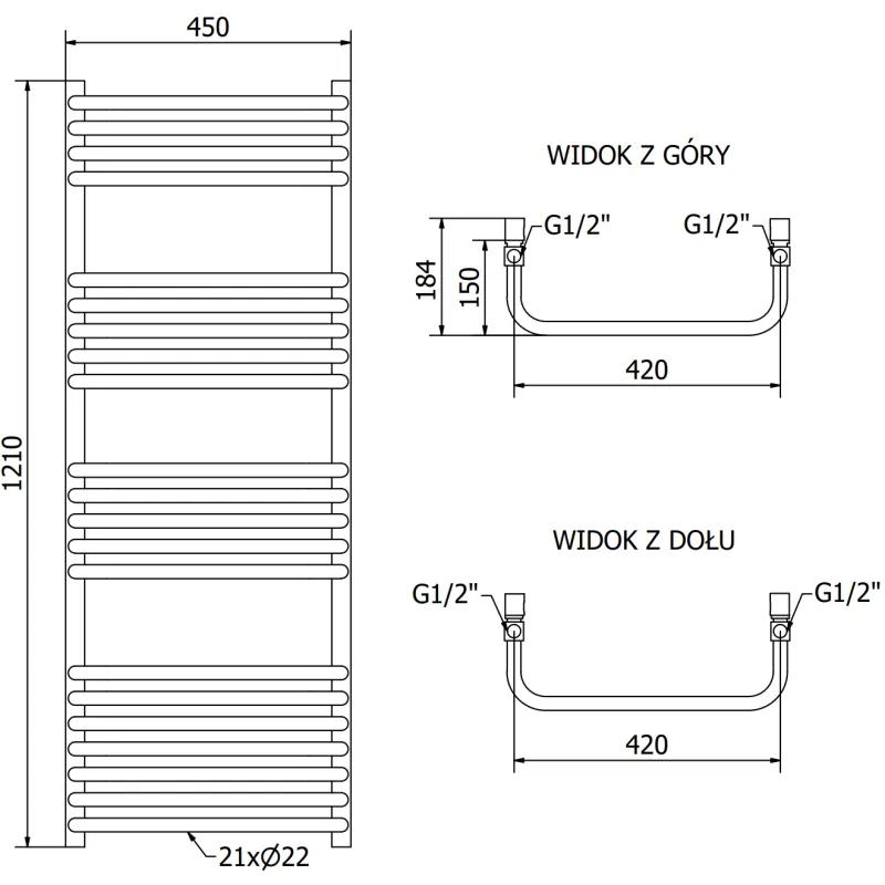 Mexen Apollo koupelnový radiátor 1210 x 450 mm, 563 W, Bílá - W117-1210-450-00-20