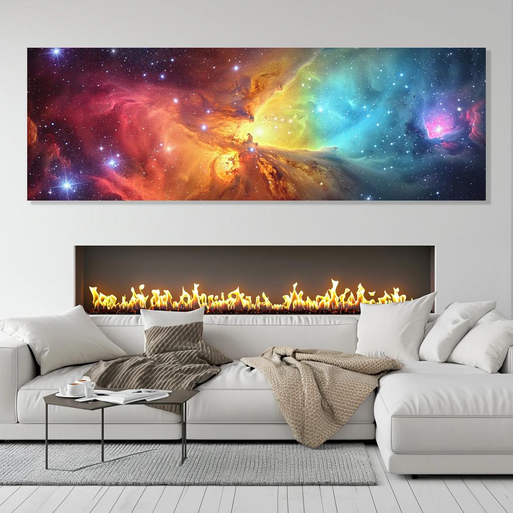Obraz na plátně - Hvězdy obklopené barevnou Galaxií FeelHappy.cz Velikost obrazu: 120 x 40 cm