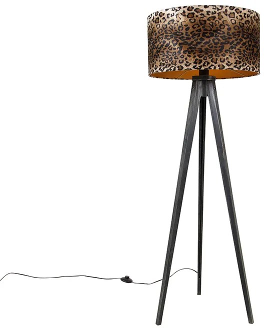 Stojací lampa stativ černý se stínidlem leopard 50 cm - Tripod Classic