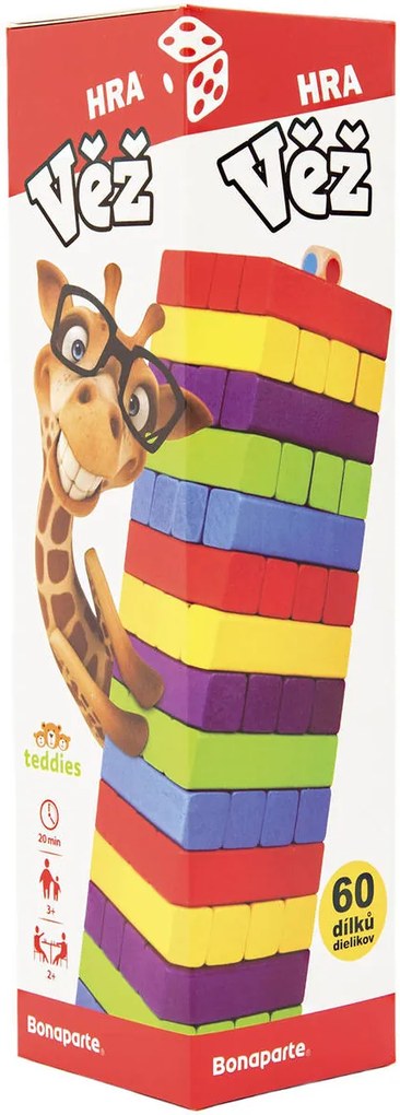 BONAPARTE DŘEVO Hra věž Jenga barevná 60 dílků *SPOLEČENSKÉ HRY* bn99897