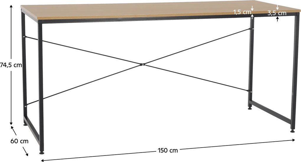 Psací stůl, dub / černá, 150x60 cm, MELLORA