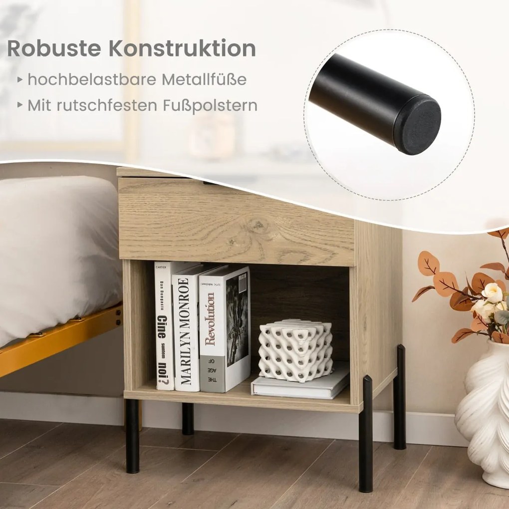Costway Sada 2 moderních nočních stolků s nabíjecí stanicí a zásuvkou