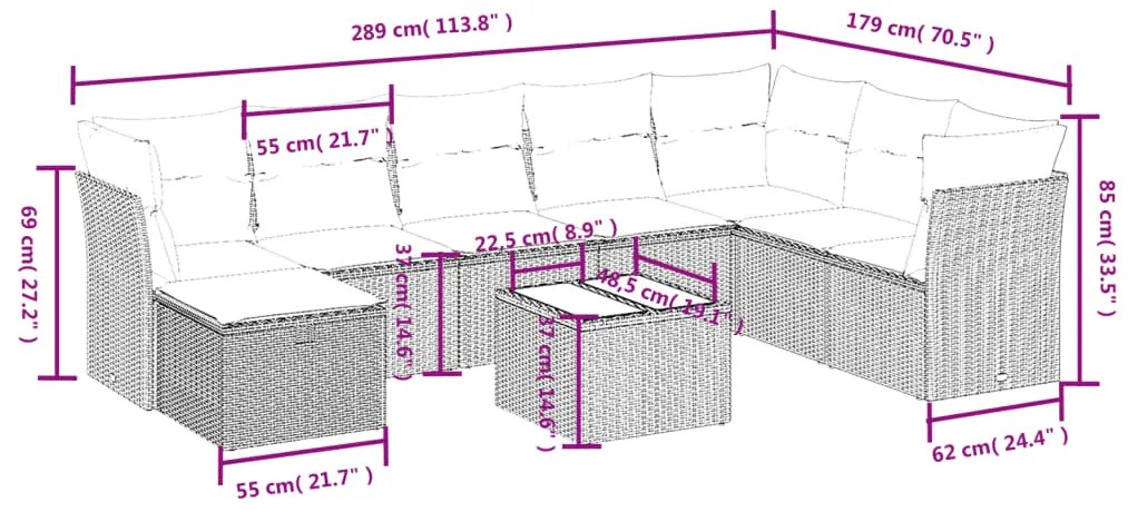 9dílná zahradní sedací souprava s poduškami béžová polyratan