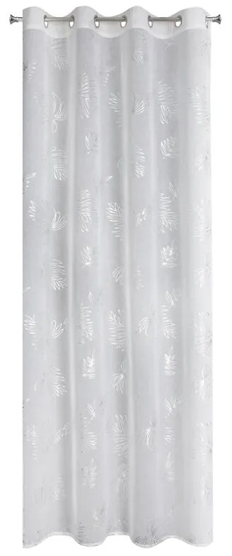 Bílá záclona se stříbrnými listy CECIL na kroužcích 140x250 cm