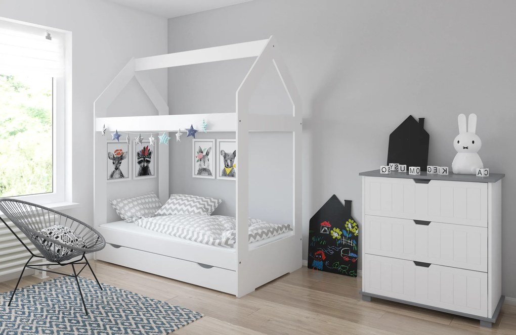 BabyBeds Dětská postel DOMEČEK bílá Velikost postele: 160x80 cm, Barevné provedení: Bílá, Úložný prostor: Ne, bez úložného prostoru Bílá