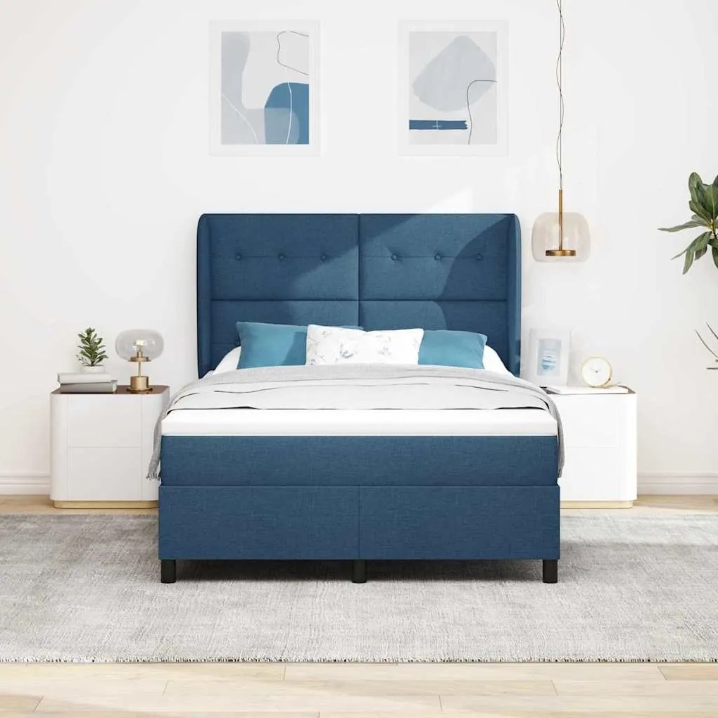 Postel s boxspringem s čelo Modrá 140 x 190 cm textil 3340563