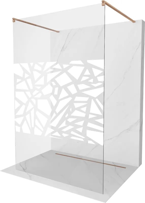 Mexen Kioto, sprchová zástěna Walk-In 100 x 200 cm, 8mm čiré sklo bílý vzor, měděný matný profil, 800-100-002-65-85