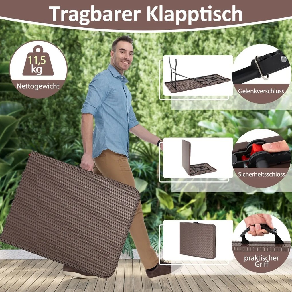 Costway Skládací zahradní stůl v ratanovém vzhledu s HDPE stolní deskou