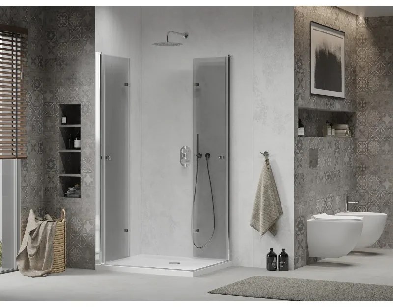 Mexen Lima Duo skládací sprchový kout 90 x 80 cm, Průhledné, Chromovaná + sprchová vanička Flat - 856-090-080-01-02-4010