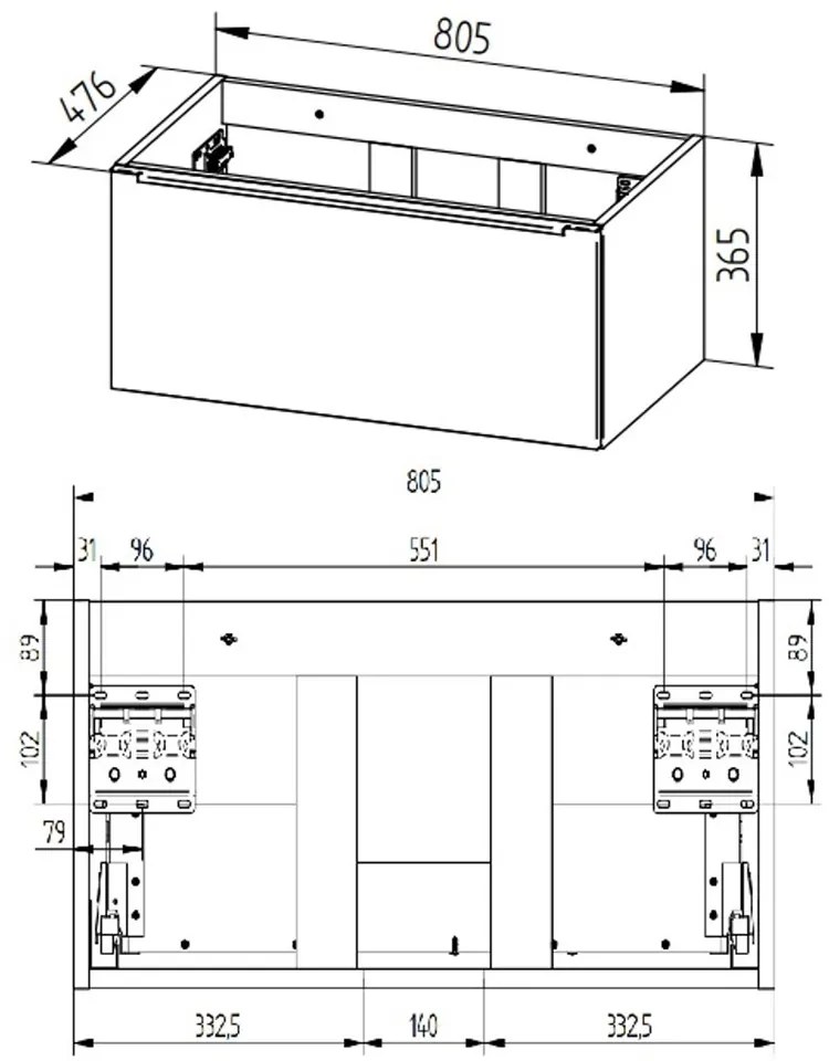 Mereo Mereo, Mailo, koupelnová skříňka s keramickým umyvadlem 81 cm, bílá, dub, antracit, CN536